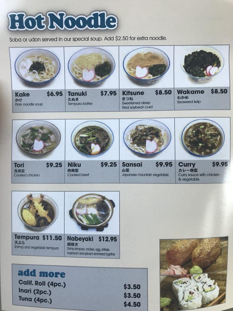 Menu at Ozeki Noodle restaurant, Oxnard