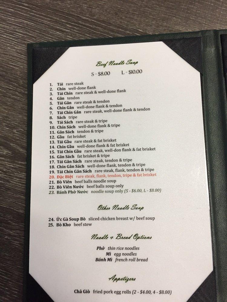 Menu at Pho Hong Long restaurant, Garden Grove