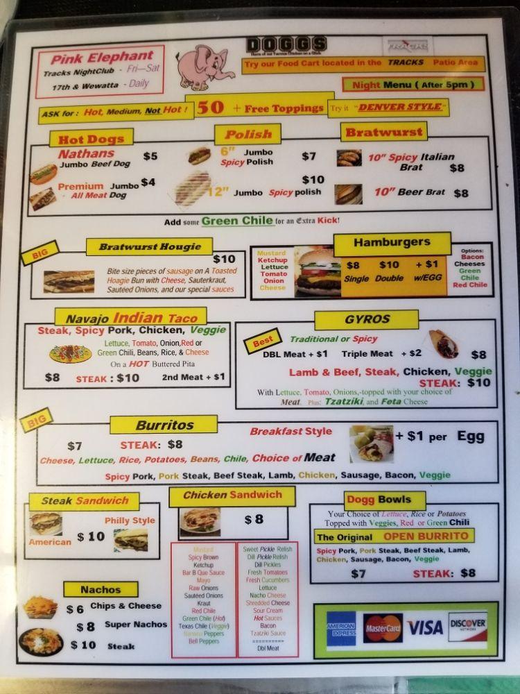 Menu at The Pink Elephant, Denver, 17TH St And Chestnut Pl