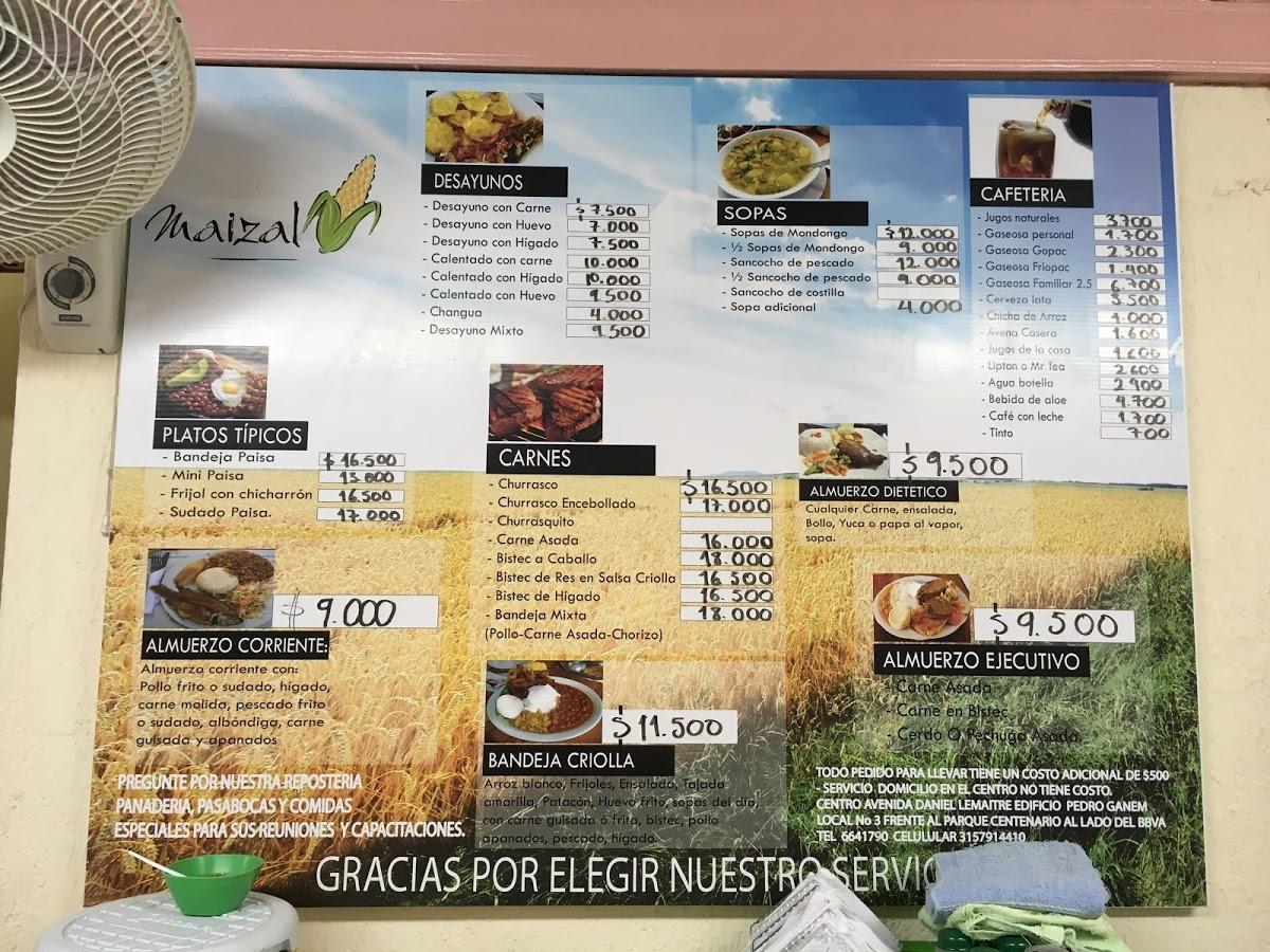 Menu at Restaurante El Maizal, Colombia