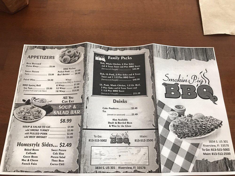 Menu at Smokin' Pig BBQ, Riverview, US-301