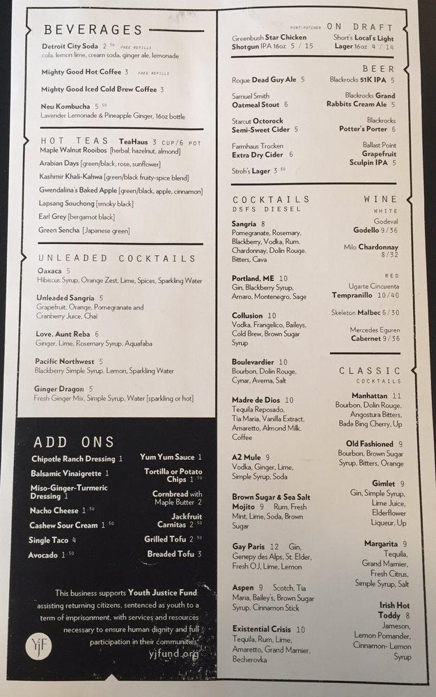 Menu at Detroit Street Filling Station restaurant, Ann Arbor