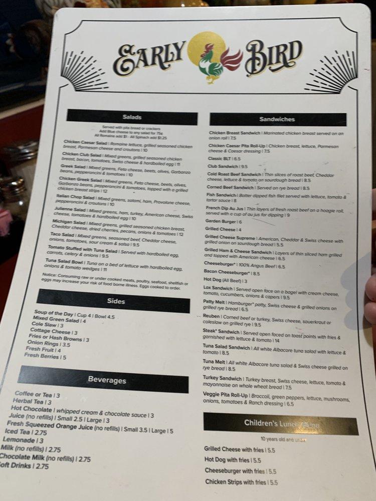 Menu at Early Bird Cafe, Keego Harbor