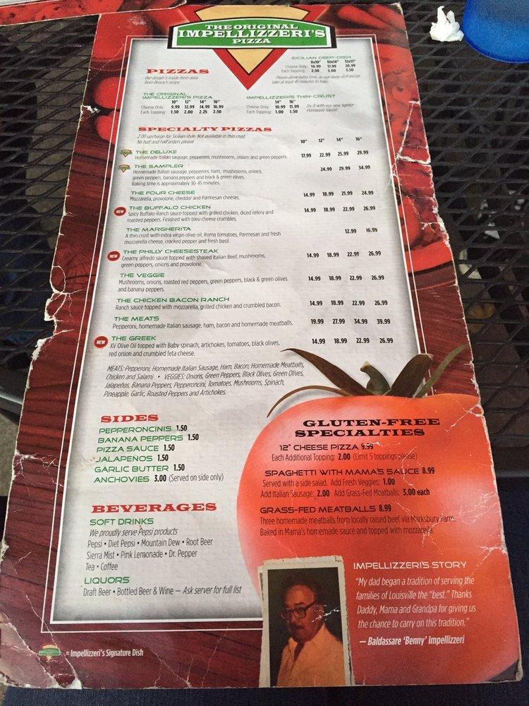 Menu at Impellizzeri's Pizza pizzeria, Louisville, Bardstown Rd