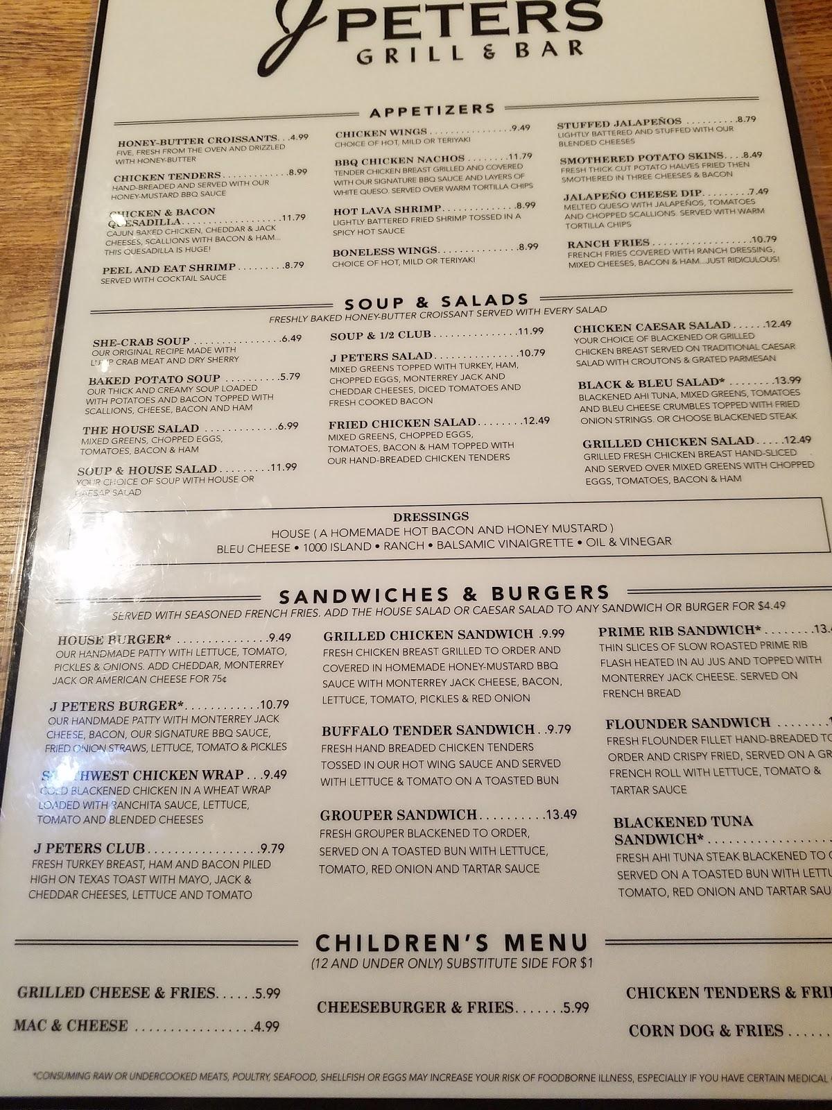Menu at J Peters Grill & Bar, Anderson, 202 S Main St