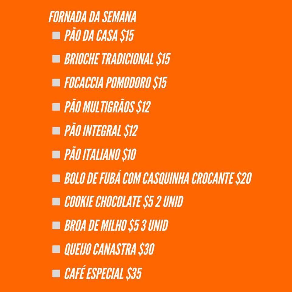 Menu at Nossa Padoca, Belém
