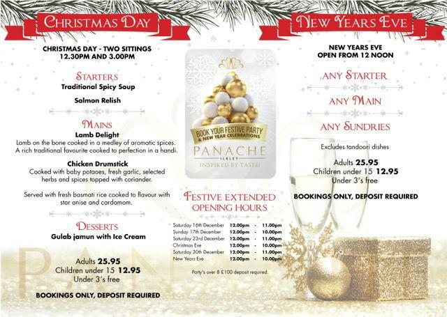 Menu at Panache restaurant, Ilkley