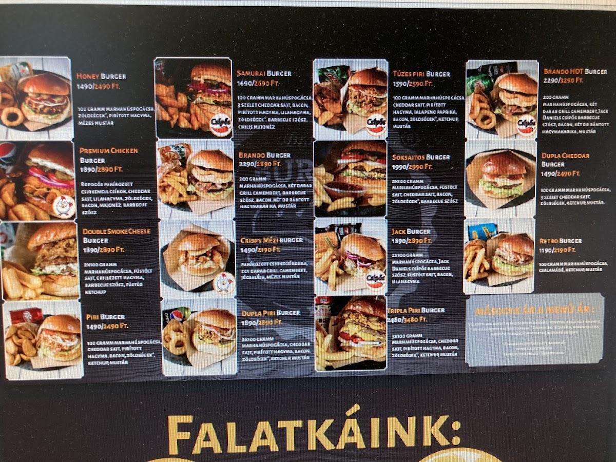 Menu at Brando Burger Balatonfüred restaurant, Balatonfüred