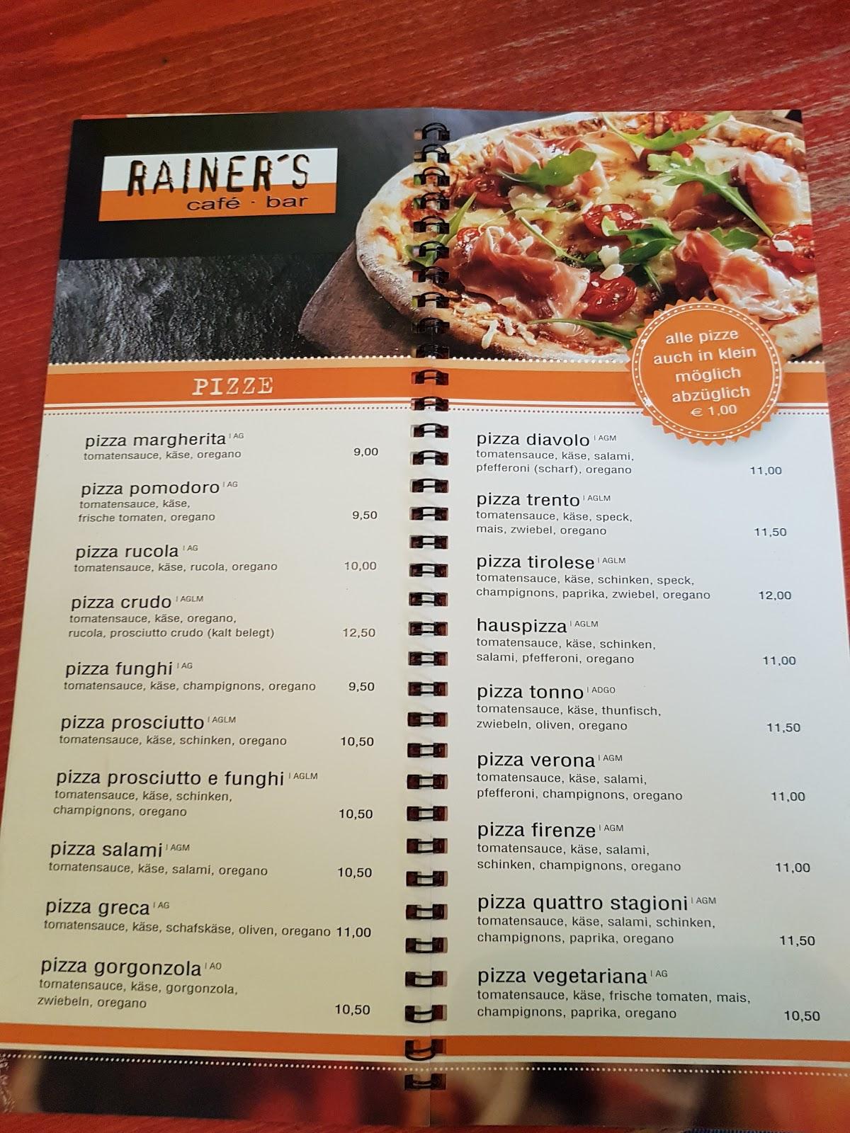 Menu at Cafe Rainer, Fügen, Rosenweg 2