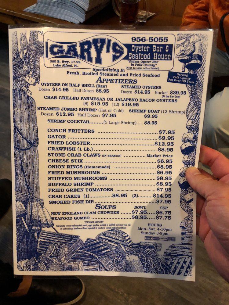 Menu at Gary's Oyster Bar & Seafood House, Lake Alfred