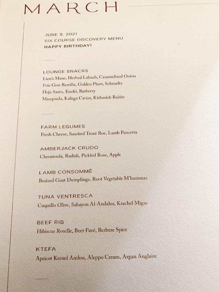 Menu at March restaurant, Houston