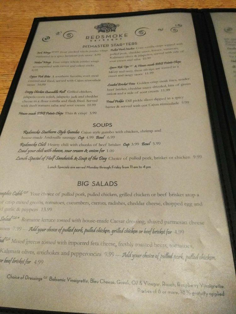 Menu at Red Smoke Barbecue, Detroit