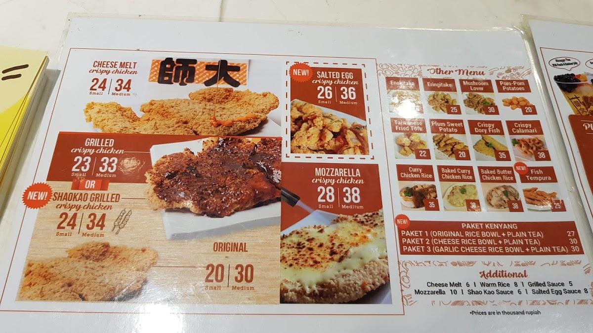 Menu at Shi-Da Crispy Chicken restaurant, Bandung