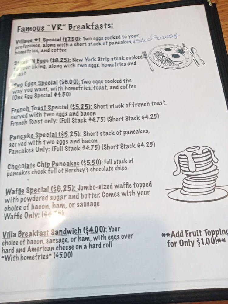 Menu at Village Restaurant, Avon