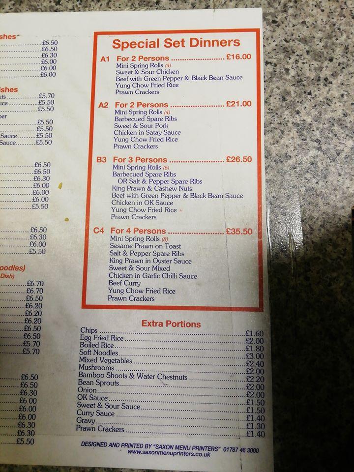 Menu at Golden Fish fast food, Hebden Bridge