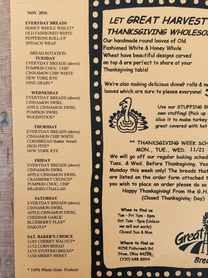 Menu at Great Harvest Bread, Stow