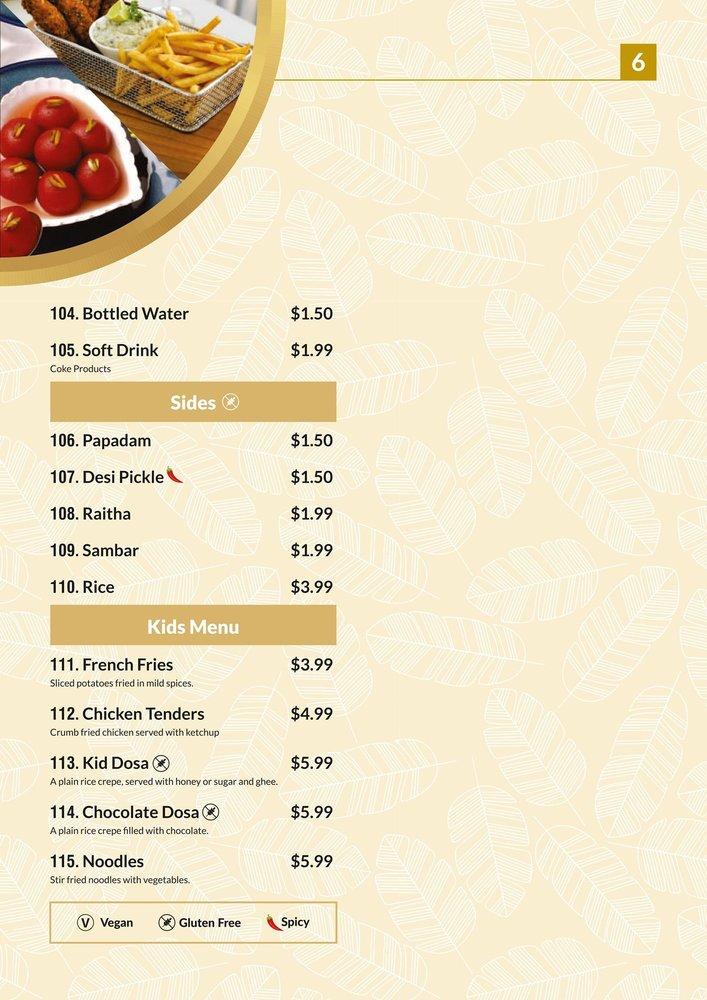 Menu at Idli Dosa Indian Restaurant, Midland