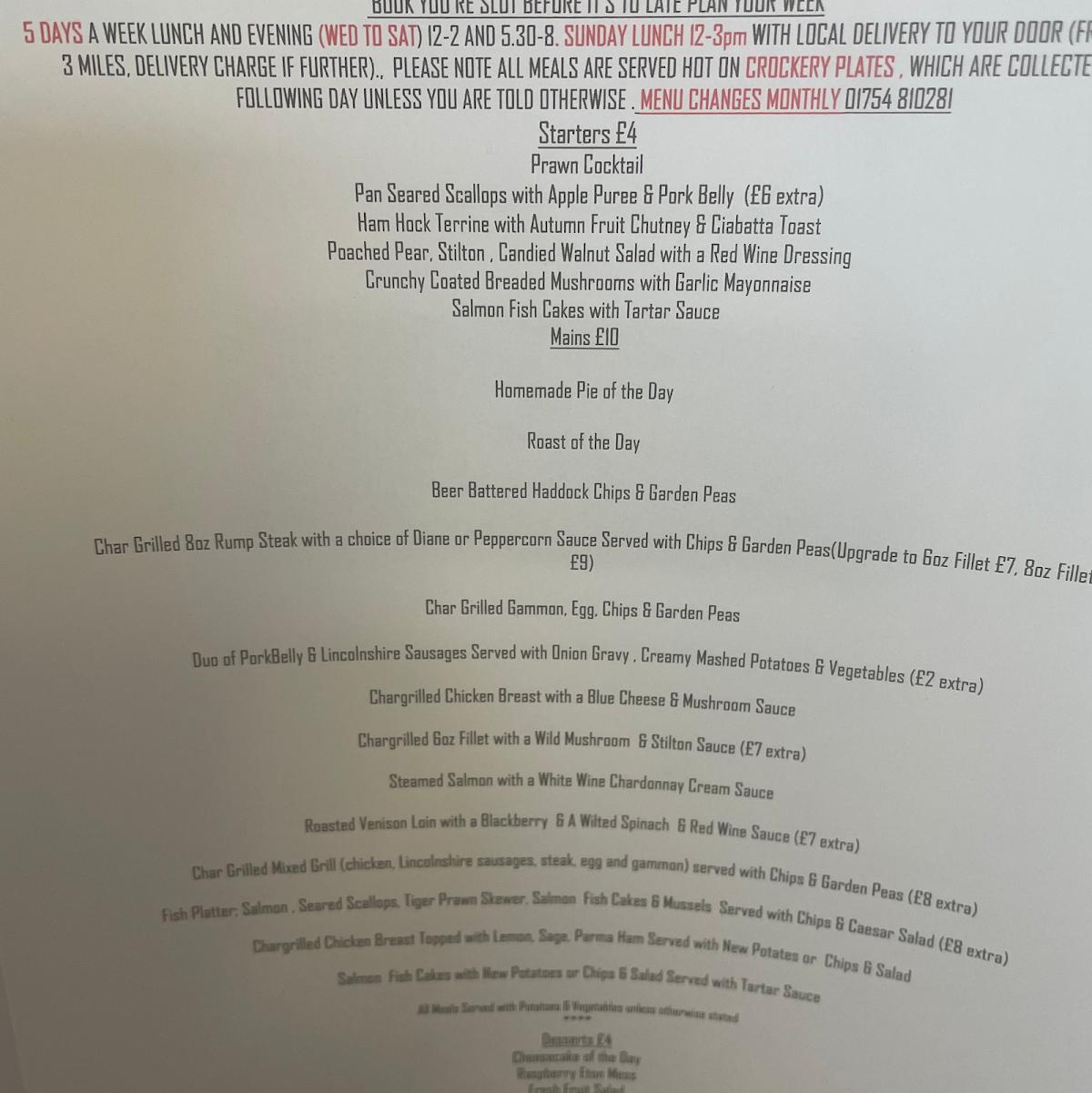 Menu at Windmill Restaurant, Burgh le Marsh