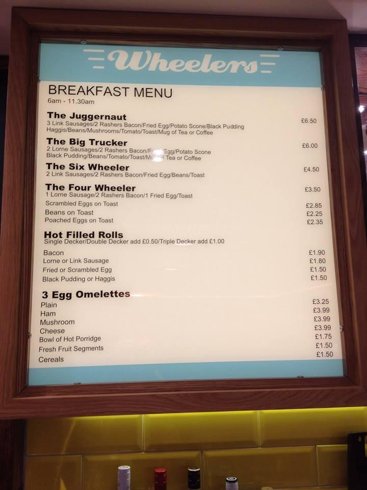 Menu at Route 74 Truckstop restaurant, Lesmahagow