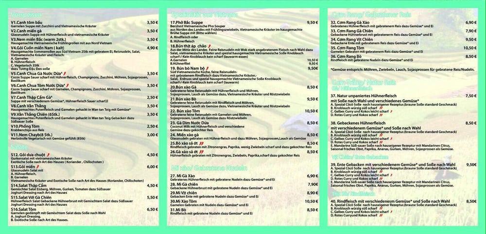 Menu au CôCô Diner Vietnam-Asiatische Spezialität restaurant, Rastatt