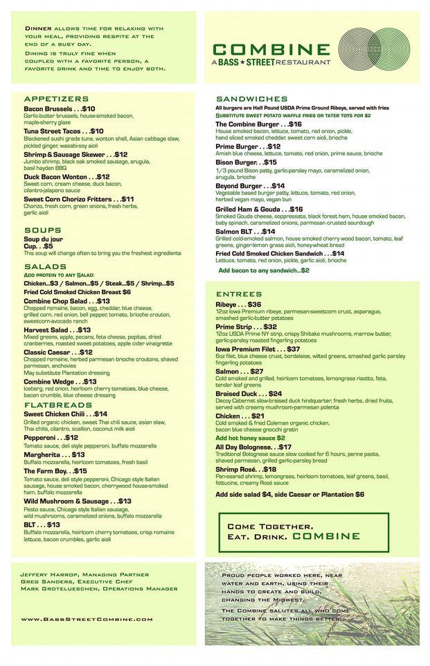 Menu at Combine Steakhouse, East Moline