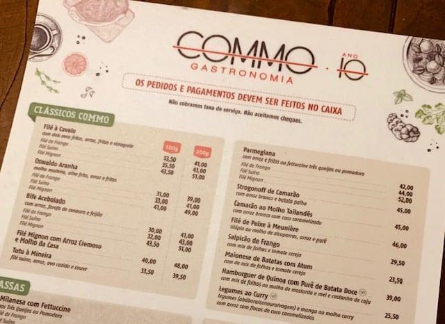 Menu em Commo Gastronomia restaurante, Brasília, SDN CNB - Conjunto A