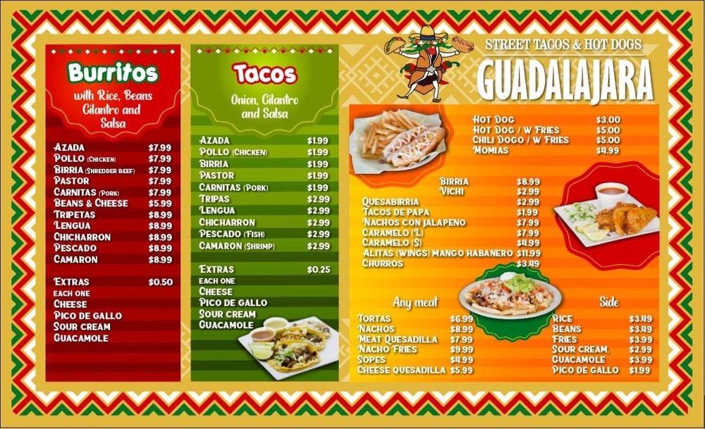 Menu at GUADALAJARA STREET TACOS & HOTDOGS restaurant, Sierra Vista