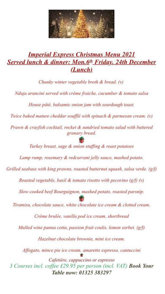 Menu at Imperial Express cafe, Darlington