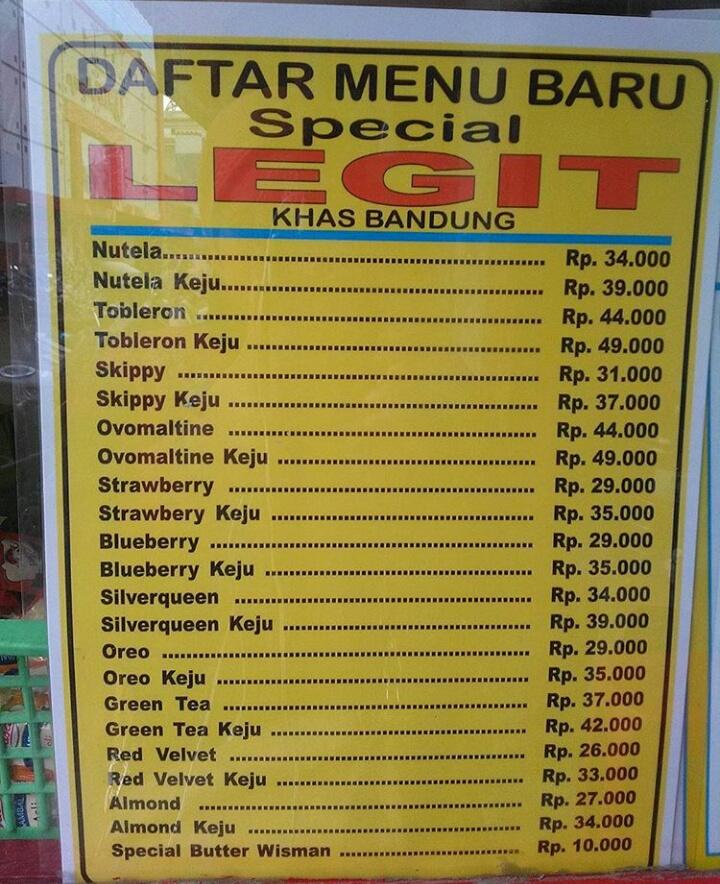 Menu at Martabak Legit - KOMBAS restaurant, Sokaraja Kulon