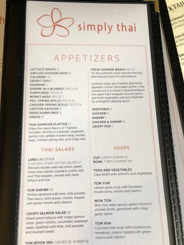 Menu at Simply Thai and Sushi Bar, Jamestown