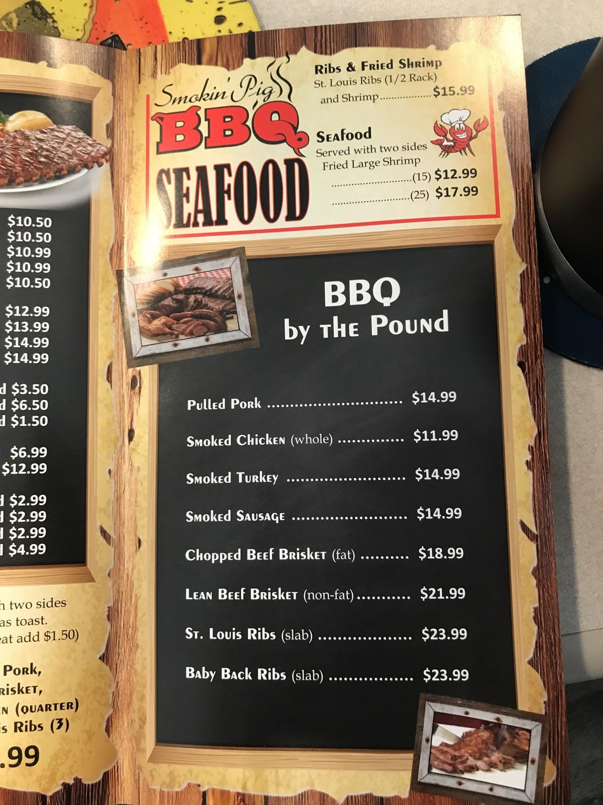 Menu at Smokin' Pig BBQ, Riverview, US-301
