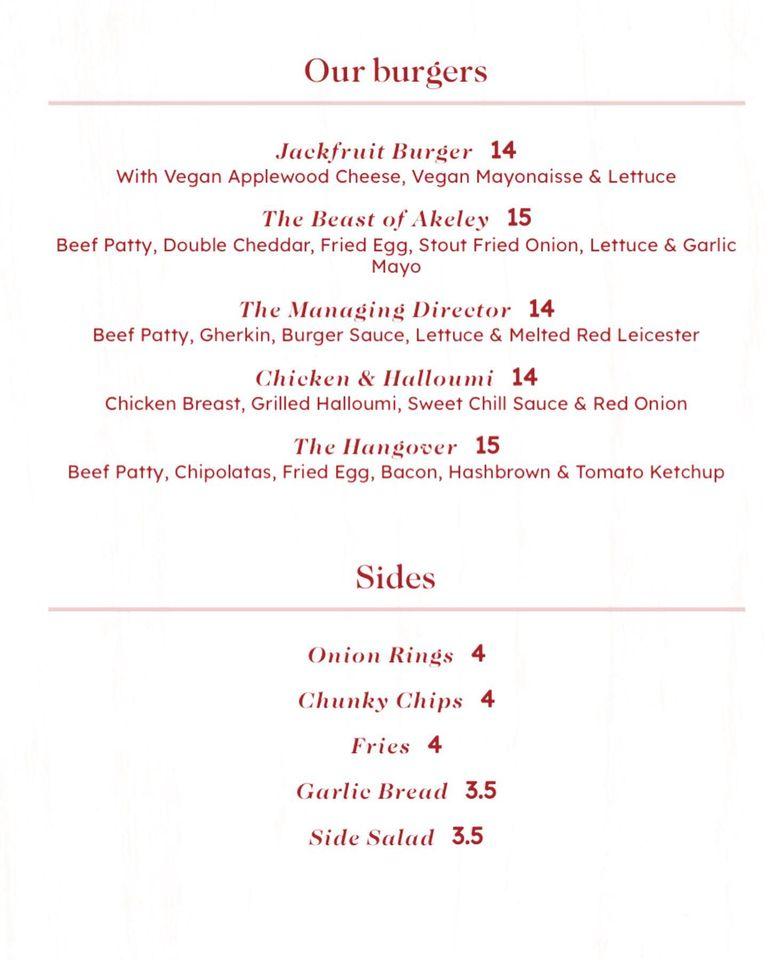 Menu at The Bull & Butcher pub & bar, Buckingham