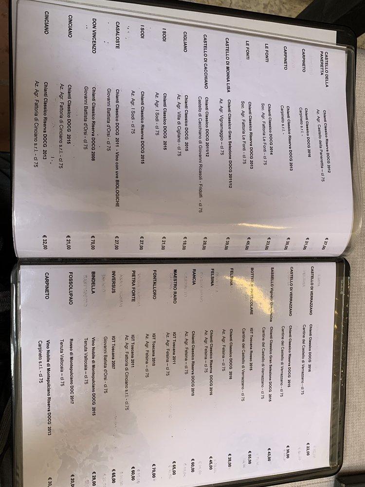 Menu at Trattoria Antica Macelleria restaurant, San Gimignano