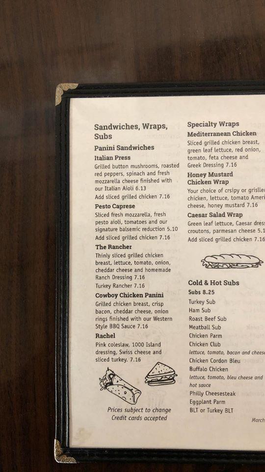 Menu at Two Brothers restaurant, Franklin