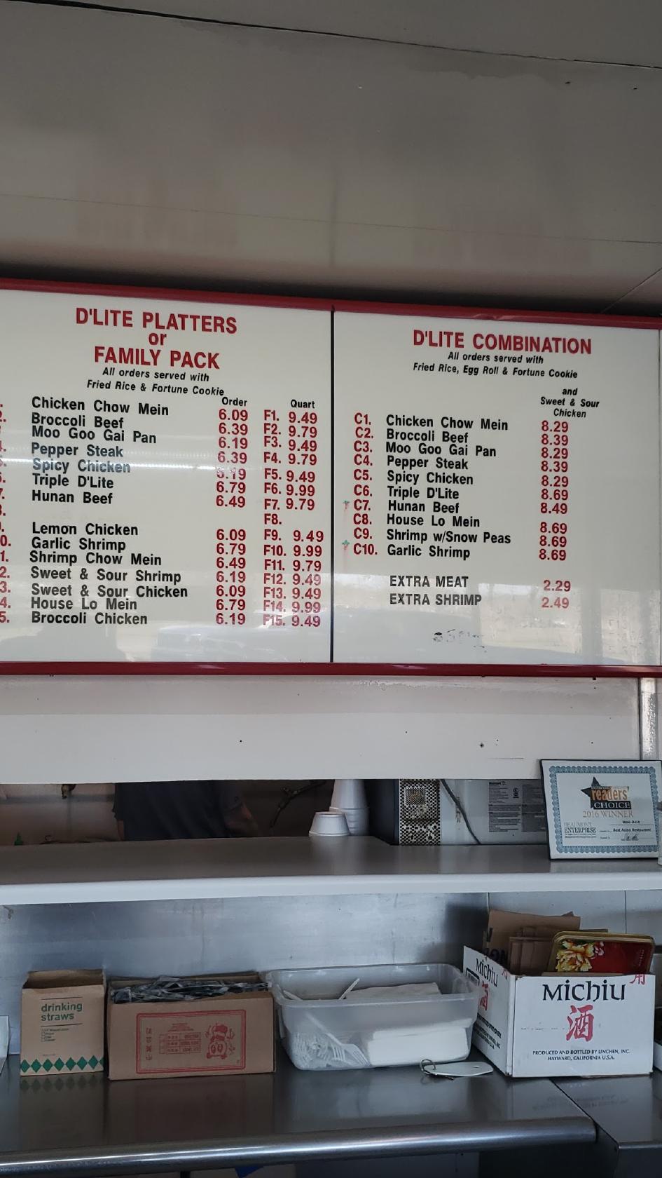 Menu at Wok D-Lite restaurant, Orange