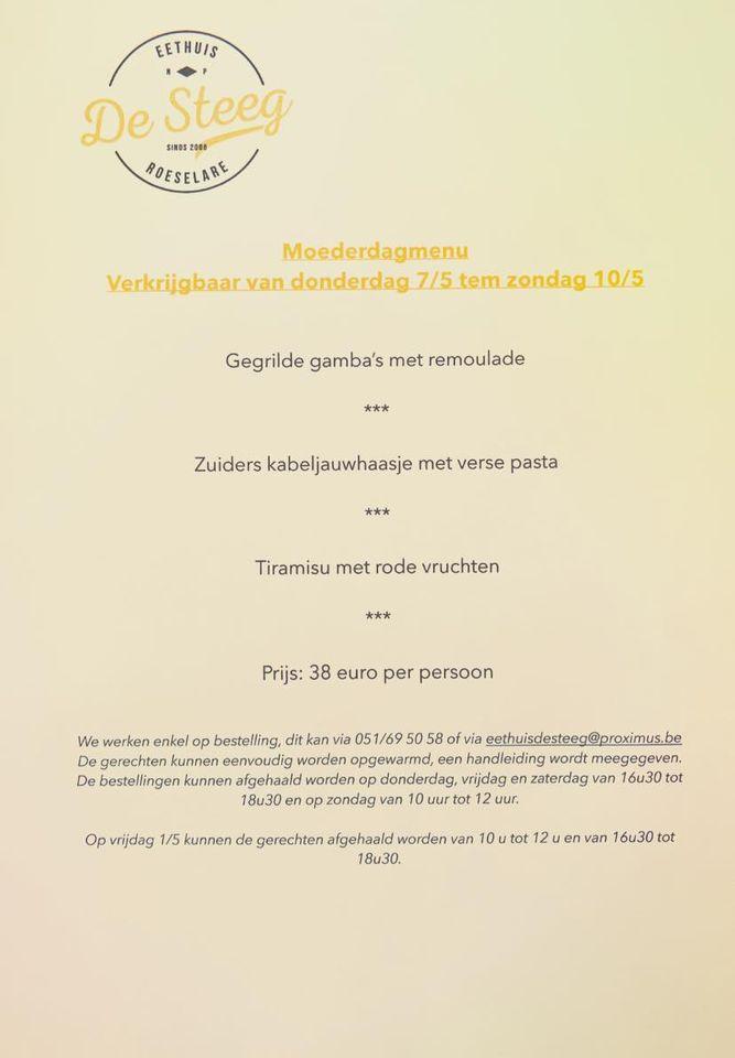 Menu at Eethuis de steeg, Roeselare