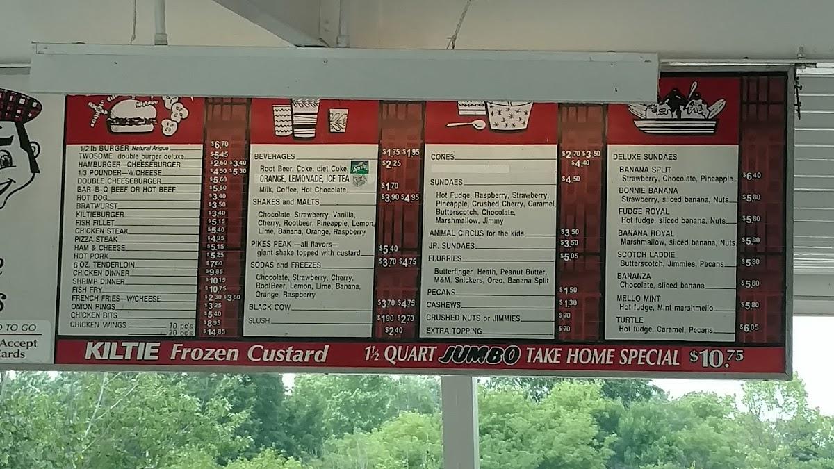 Menu at Kiltie Drive-In restaurant, Oconomowoc, N48W36154 E Wisconsin Ave