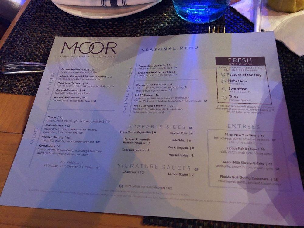 Menu at MOOR restaurant, Kissimmee