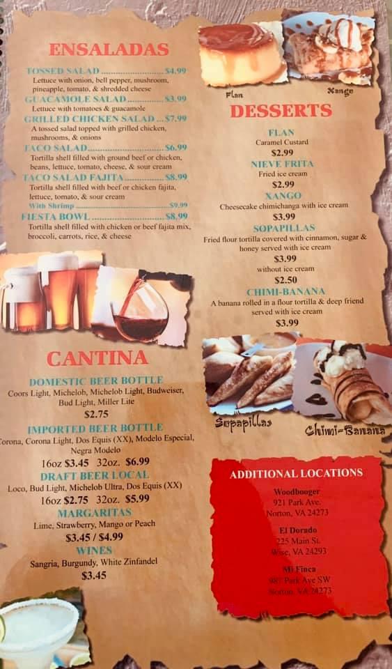 Menu at Mi Hacienda Mexican Restaurant Bar & Grill, Coeburn