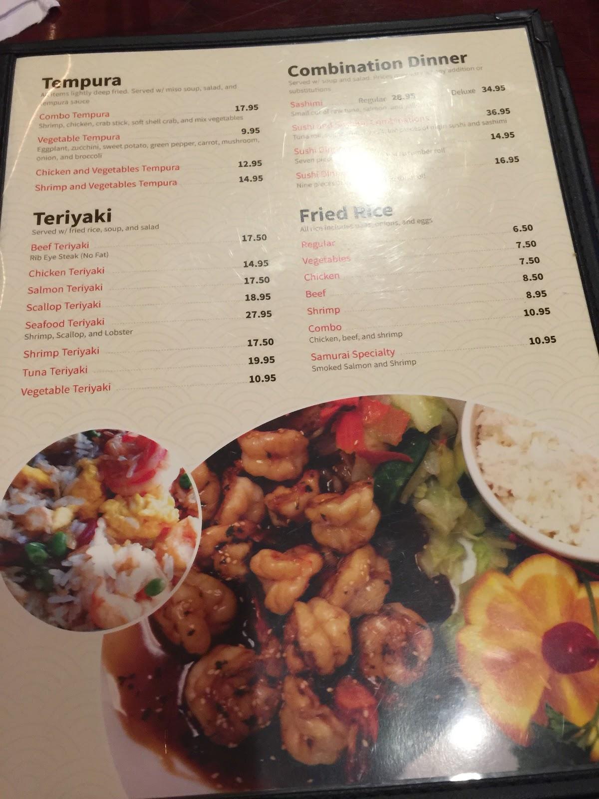 Menu at Samurai Sushi Bar Two, Broussard