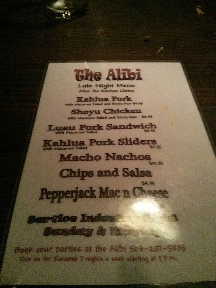 Menu at The Alibi Tiki Lounge pub & bar, Portland