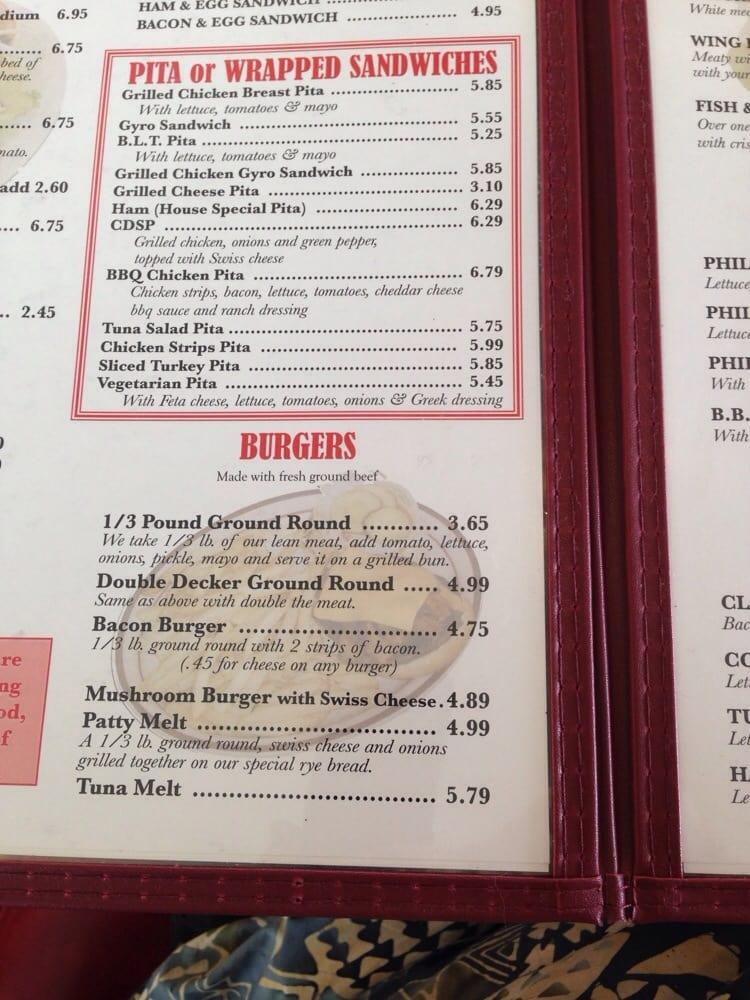 Menu at Dan's Diner restaurant, Warren