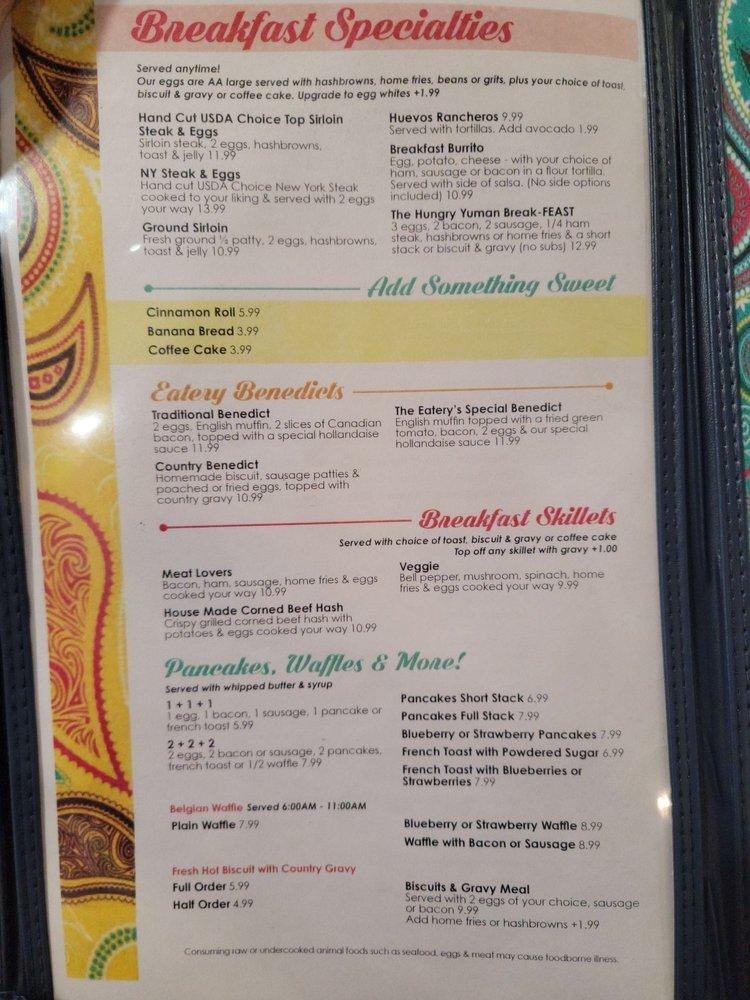 Menu at Foothills Eatery restaurant, Yuma