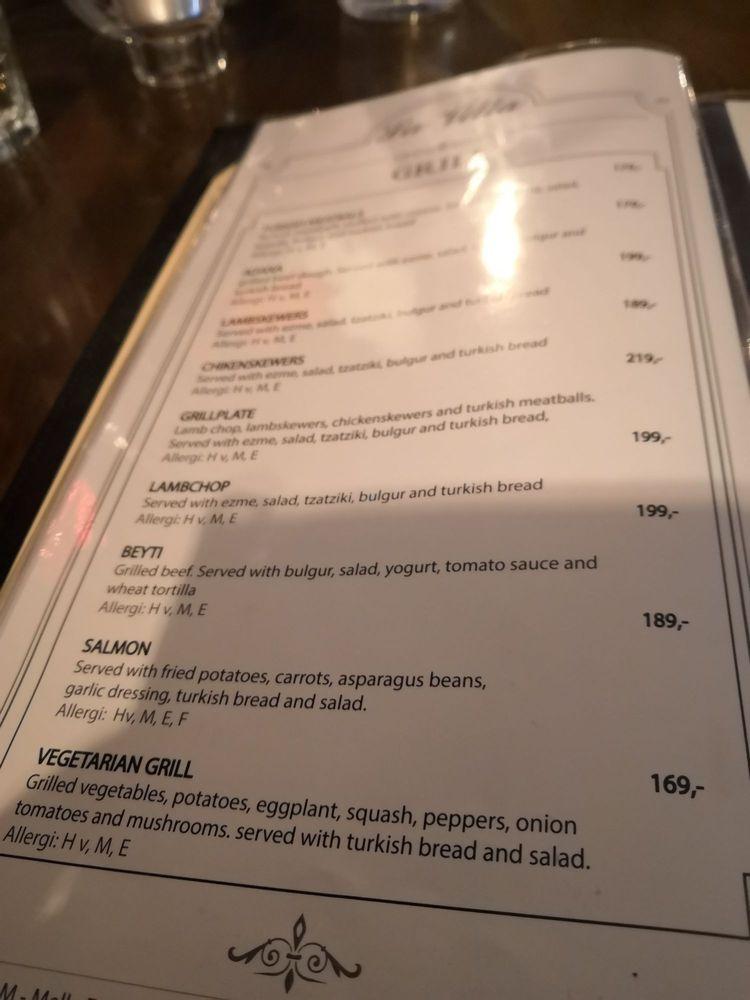 Menu at La Villa Restaurant, Oslo