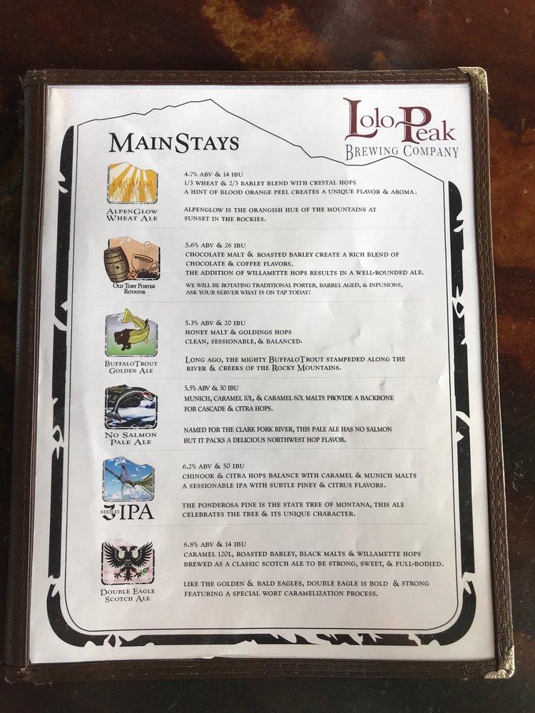 Menu at Lolo Peak Brewery & Grill restaurant, Lolo