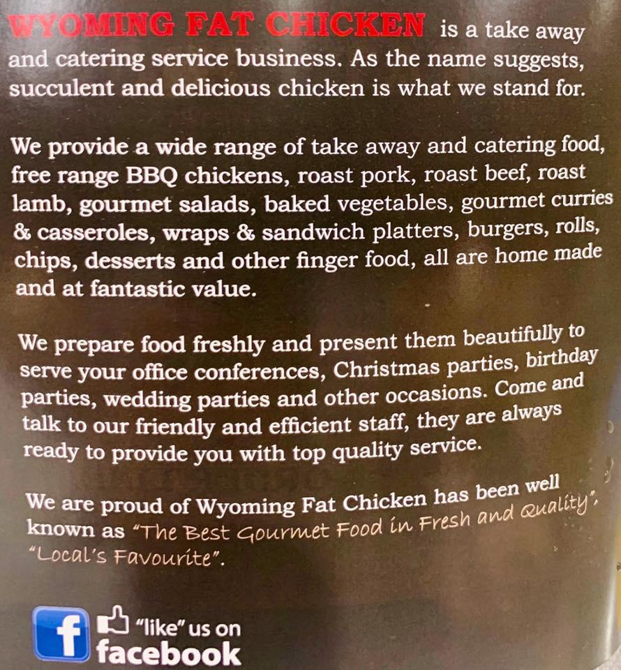 Menu at Phat Chicken restaurant, Wyoming