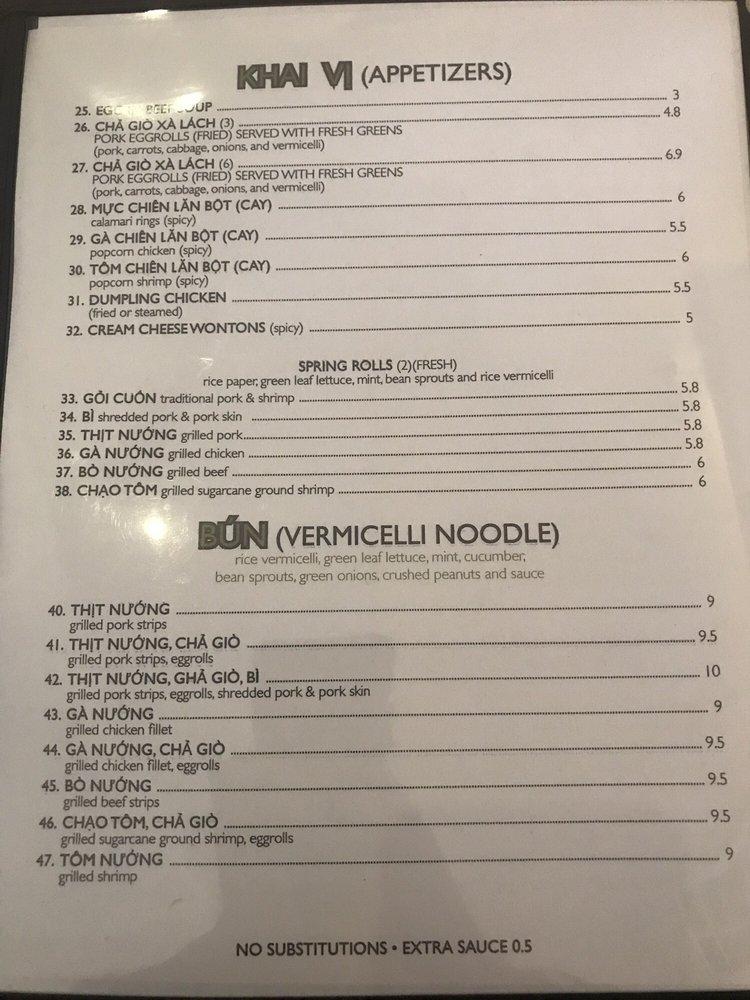 Menu at Pho Fusion restaurant, San Diego, Clairemont Mesa Blvd