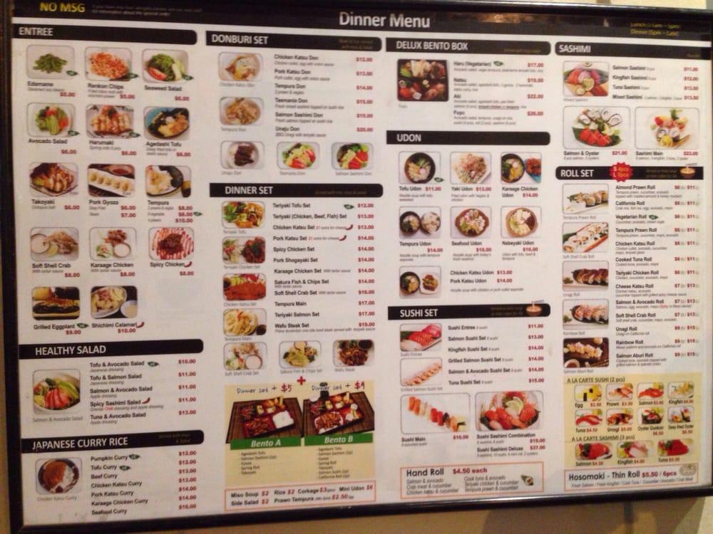 Menu at Sakura Japanese Kitchen restaurant, Sydney, 325A Pitt St