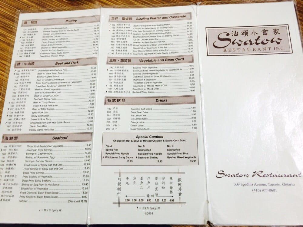 Menu at Swatow Restaurant, Toronto
