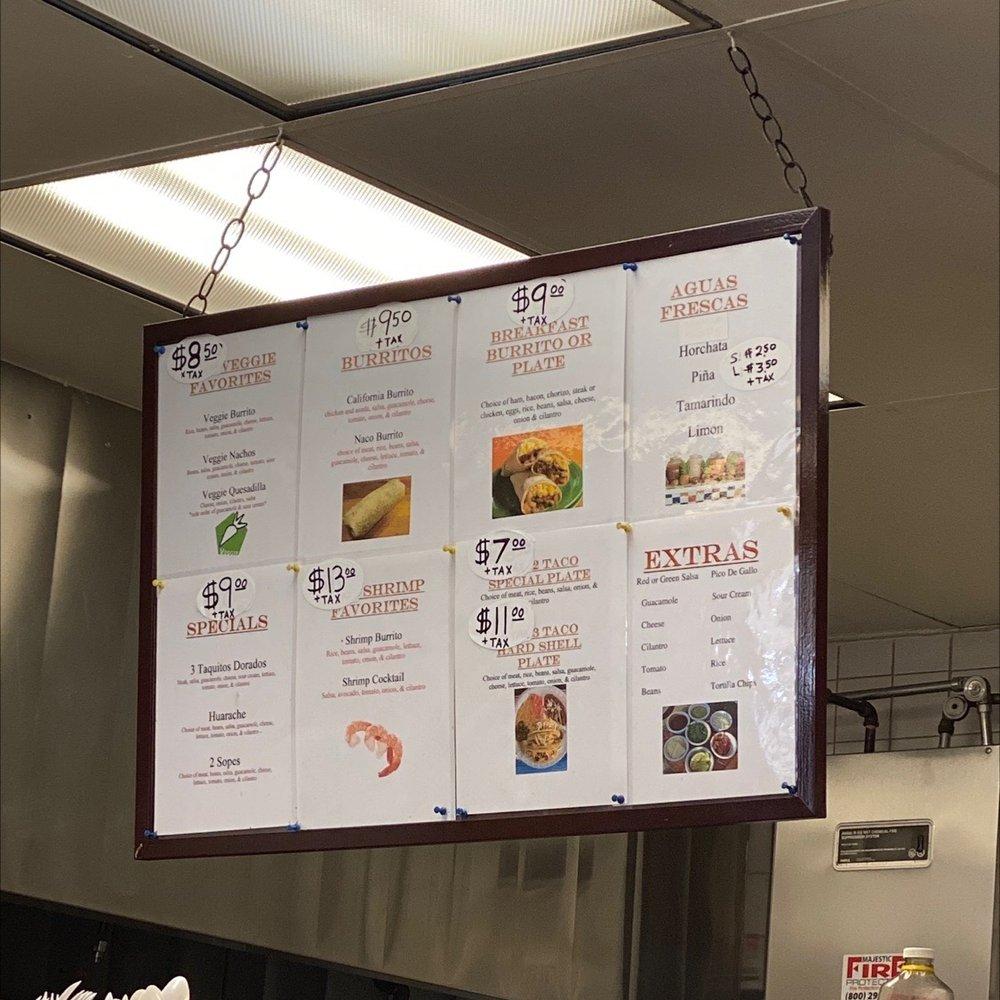 Menu at Taco Naco restaurant, Glendale